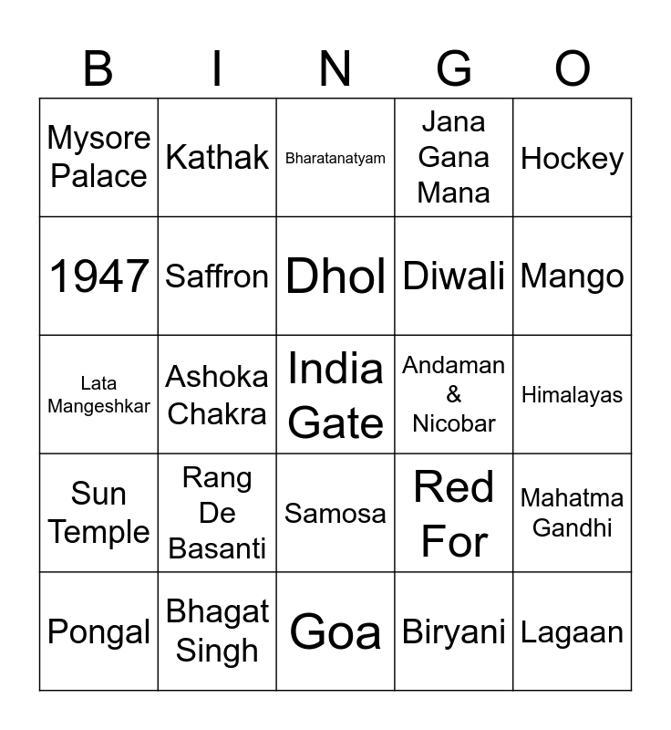 Independence Day Bingo Card