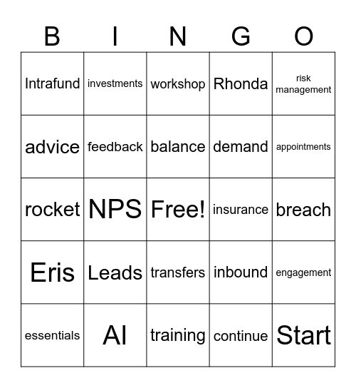 STOP START CONTINUE BINGO Card