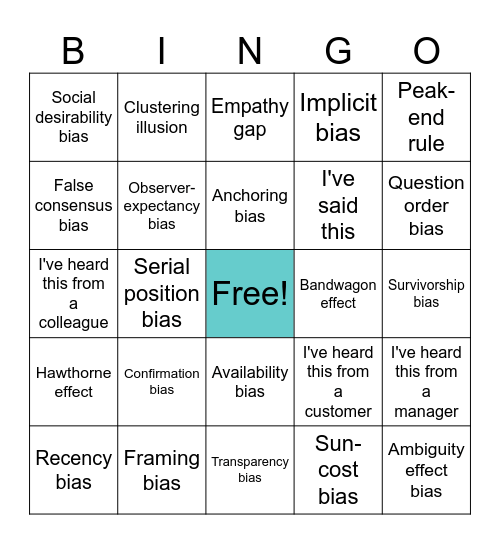 The Bias Bingo! Bingo Card
