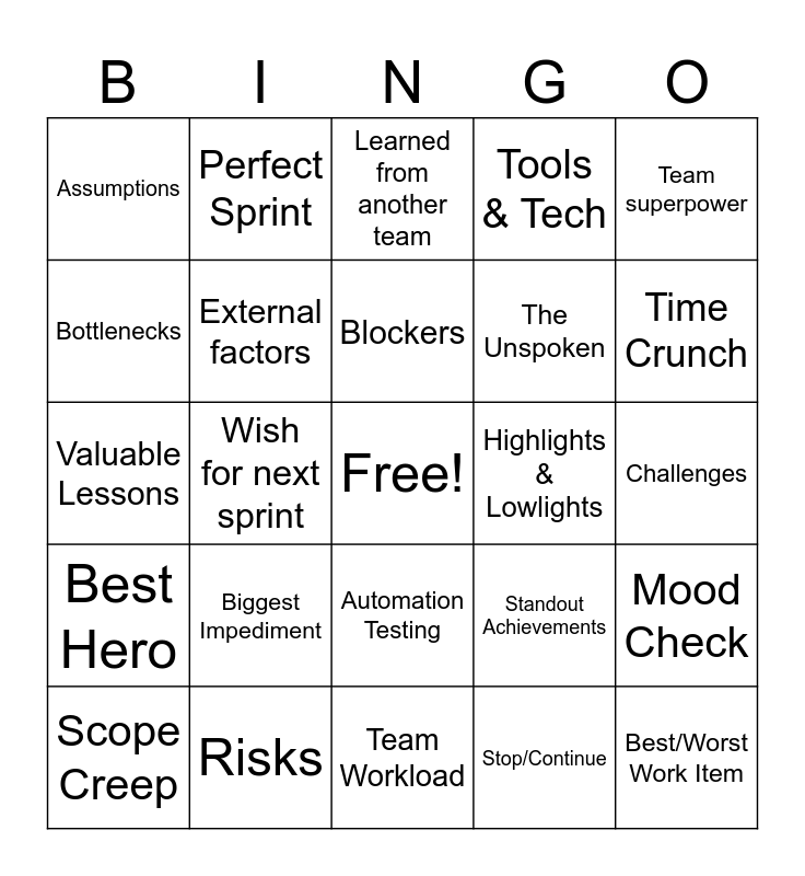 Retrospective Bingo Card