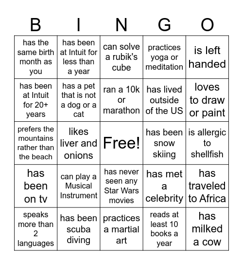 CTA Human Scavenger Hunt Bingo Card