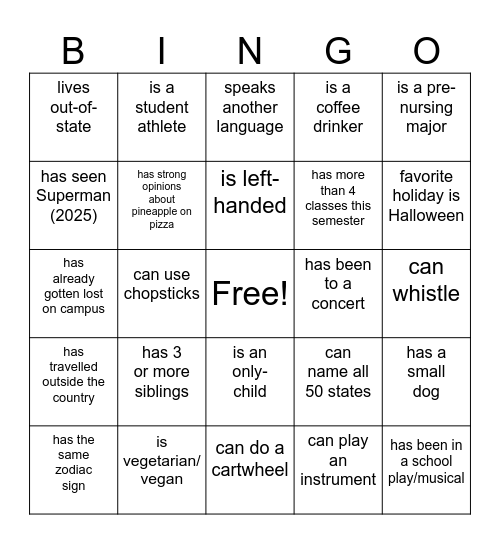 I'm looking for someone who... Bingo Card