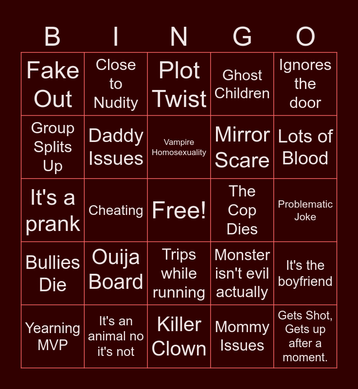 Horror Movie Bingo Card