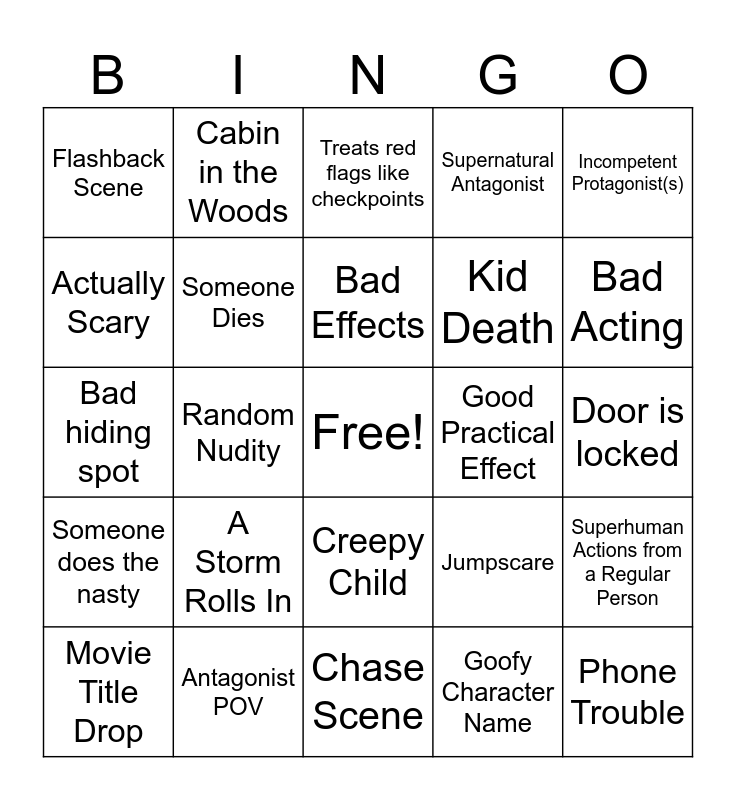 "Horror" Bingo Card