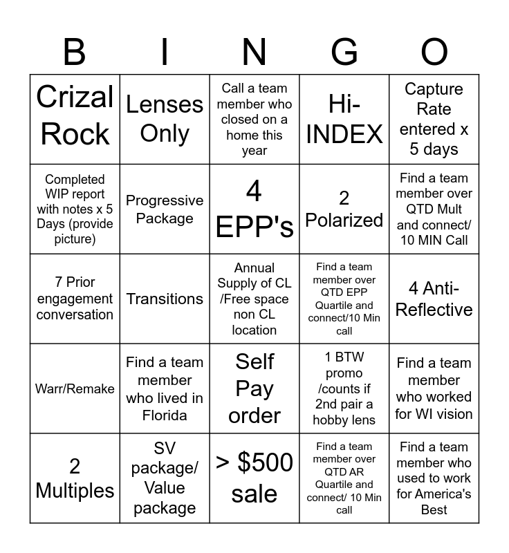 Optical BINGO Card
