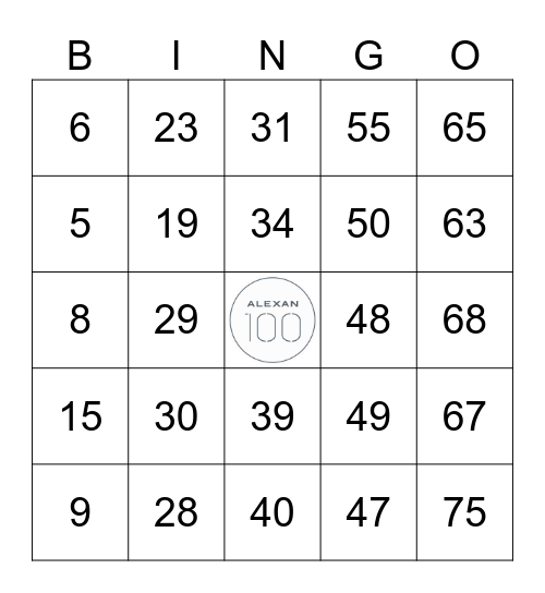 Alexan 100 Bingo! Bingo Card