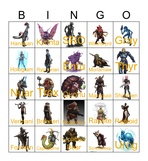Starfinder 2e Ancestry Bingo Card