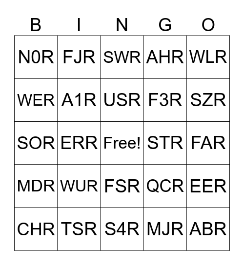 License Plates Bingo Card