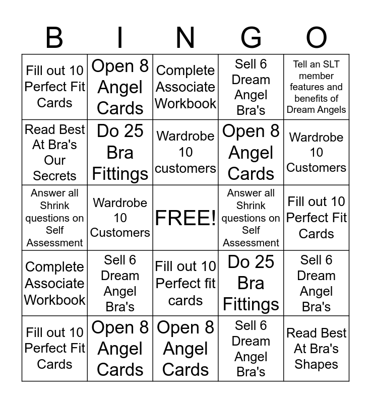 Bra Bingo Card