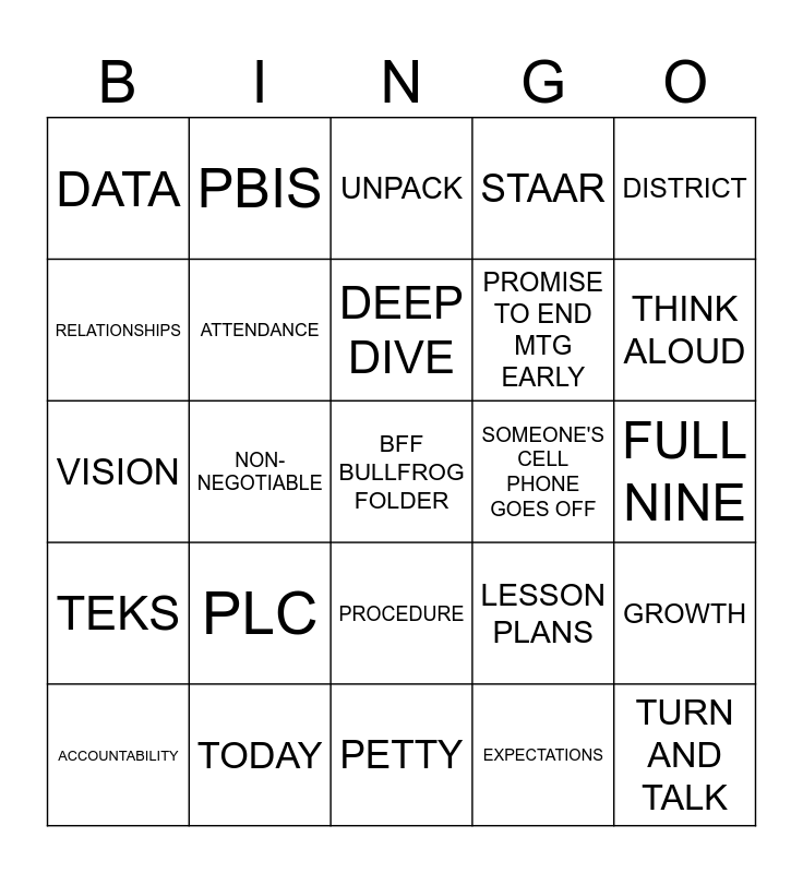 LCMS FACULTY MEETING BINGO Card