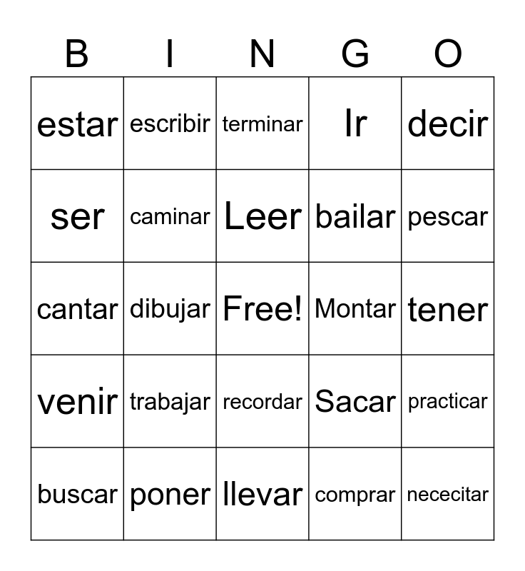 Spanish 3-4 bingo Card
