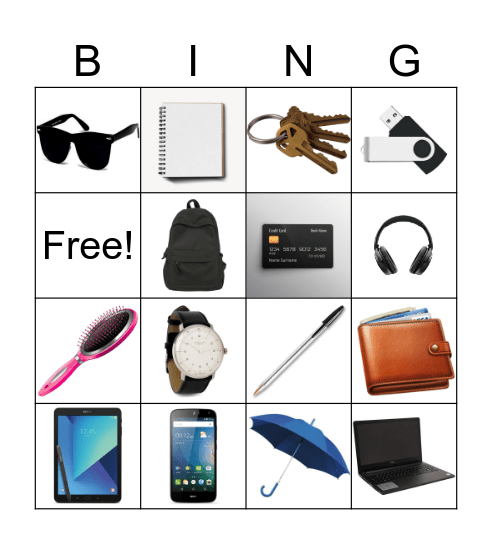 Personal items Bingo Card