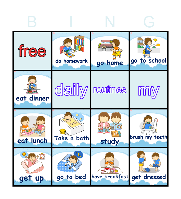 Daily routines Bingo Card