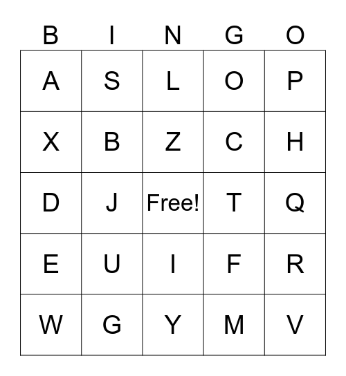 Alphabet Bingo Card