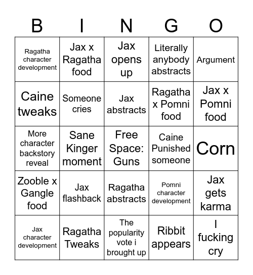 Digital Circus EP6 Bingo Card