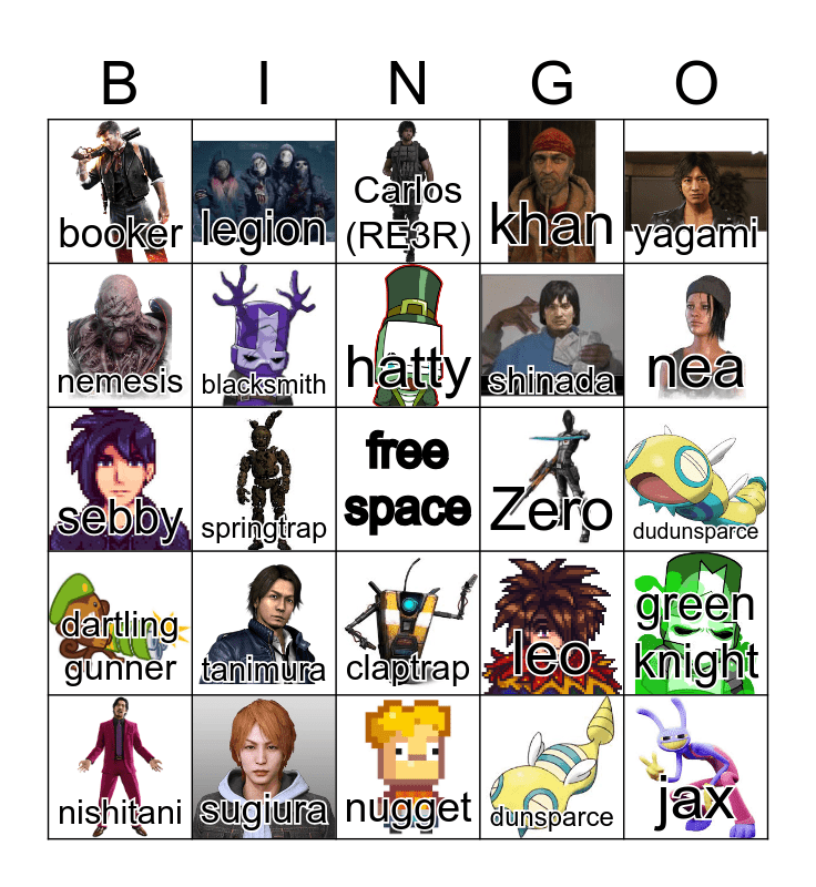 Favorite Character Bingo Card
