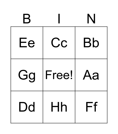 Abcdefghi Bingo Card