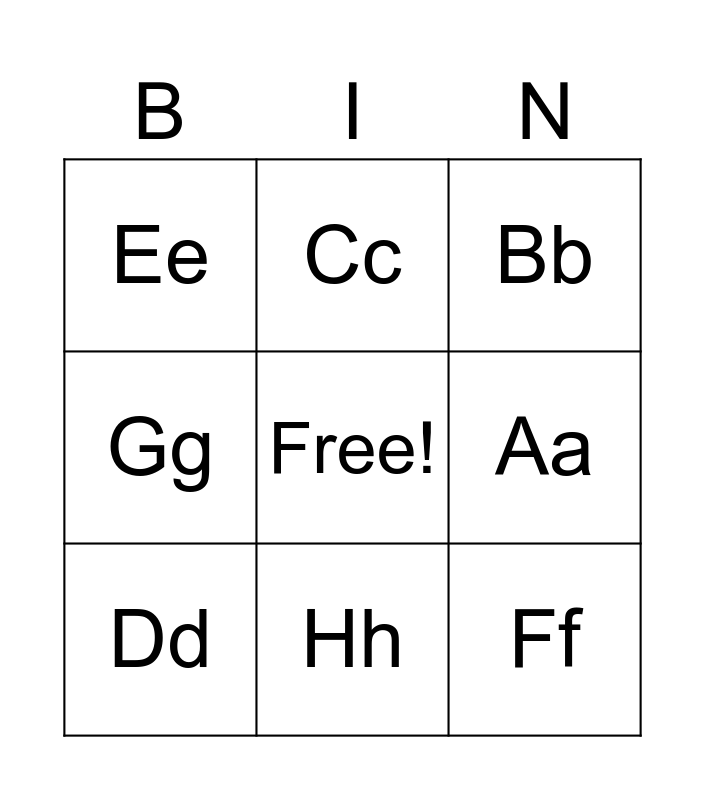 Abcdefghi Bingo Card