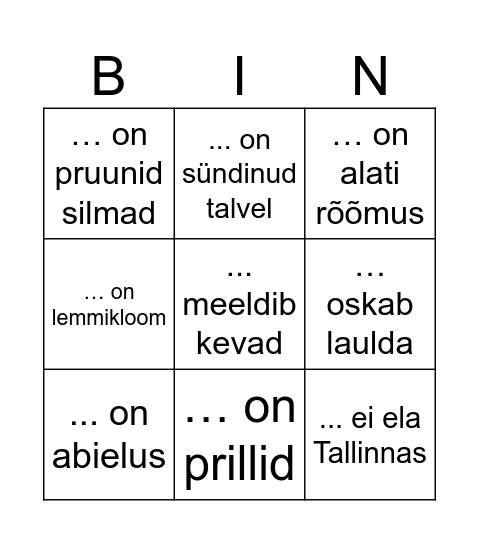 Leia inimene, kes/kellel Bingo Card