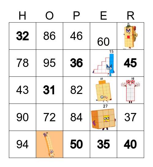 Number blocks Bingo Card