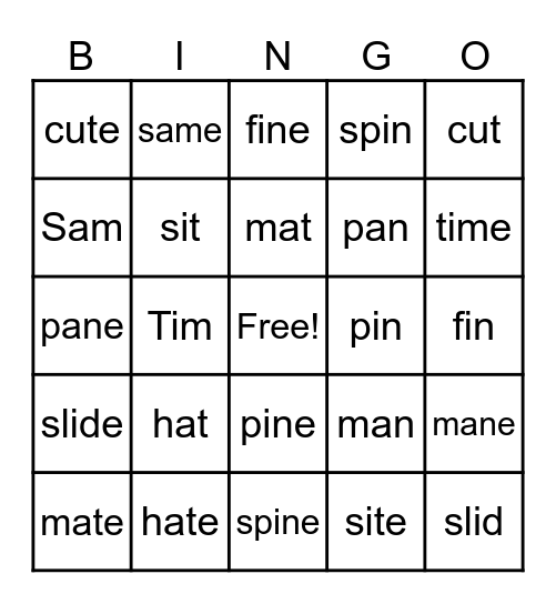 Short and Long Vowels Bingo Card