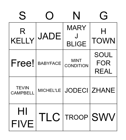 BEATS AND BINGO 90'S MUSIC Bingo Card