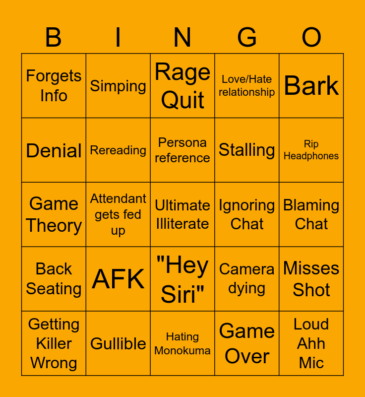 Luffy x Danganronpa Bingo Card