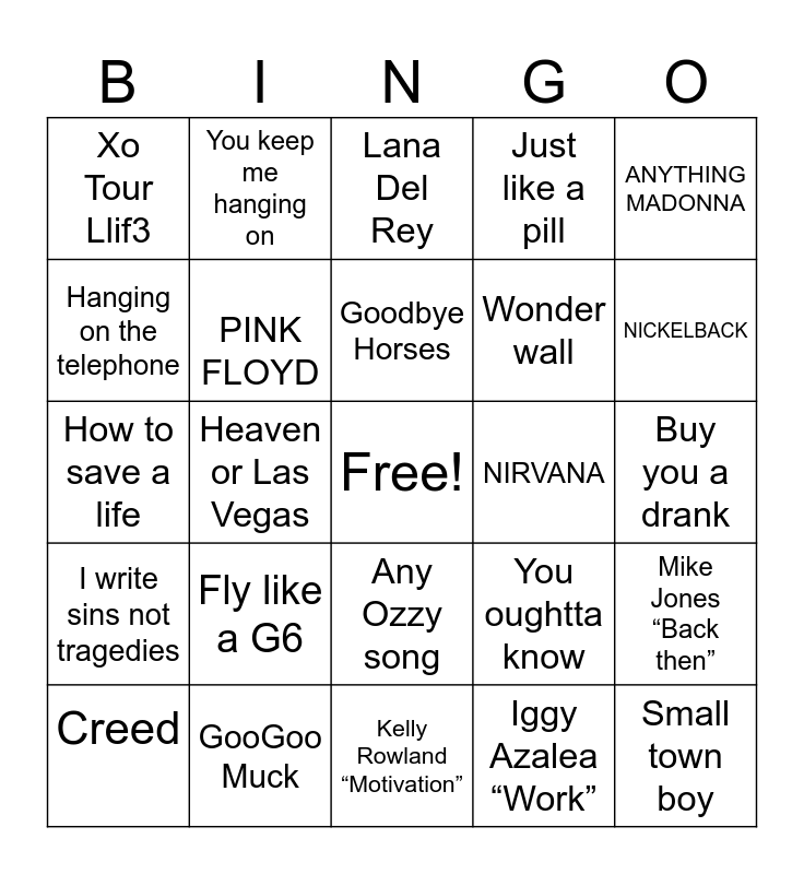 Bingo ‘n Bop Bingo Card