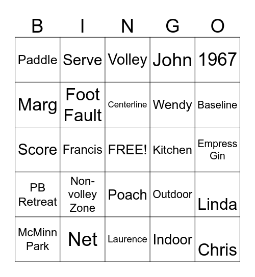 PICKLEBALL Bingo Card