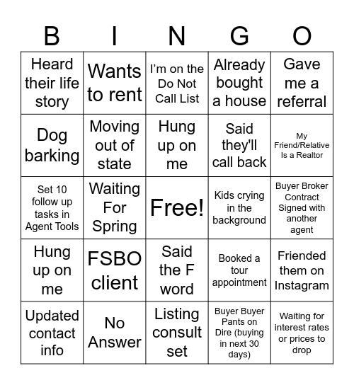REALTOR Bingo Card