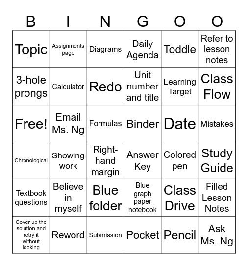 Expectations and Essential Agreements Bingo Card