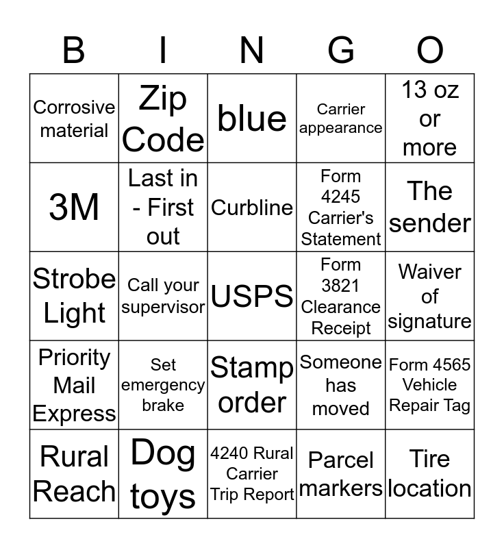 Postal Bingo Card