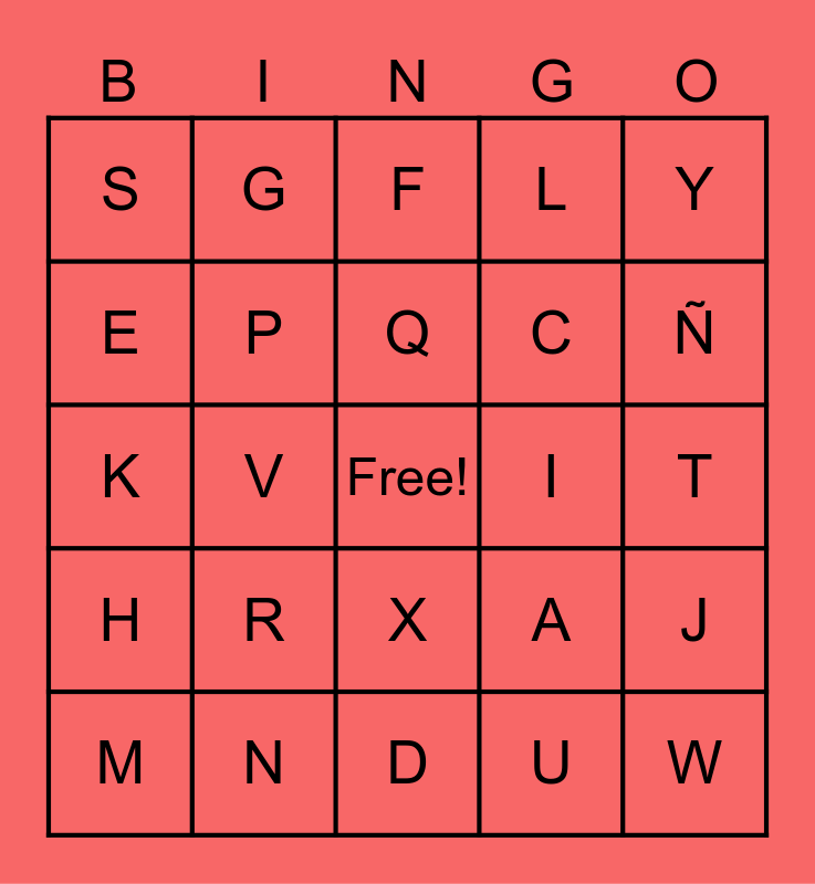 El alfabeto Bingo Card