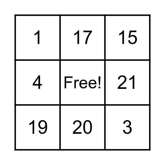 Number Bingo 1-25 Bingo Card