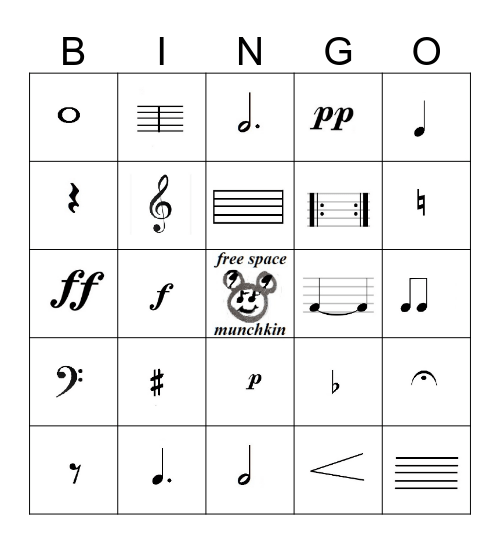 Music Symbols Bingo Card