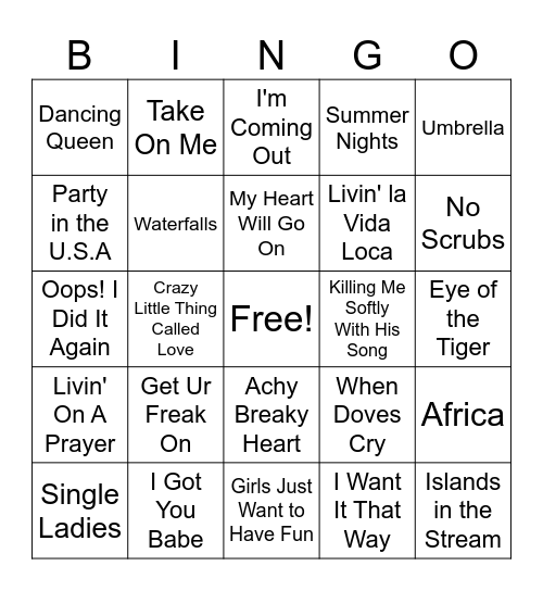 SINGO Bingo Card
