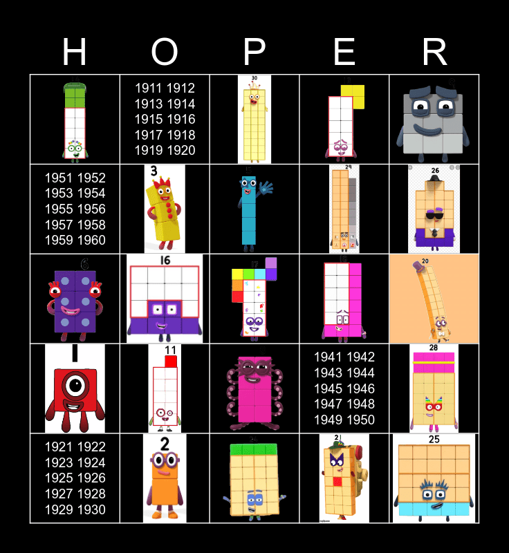 Number blocks Bingo Card