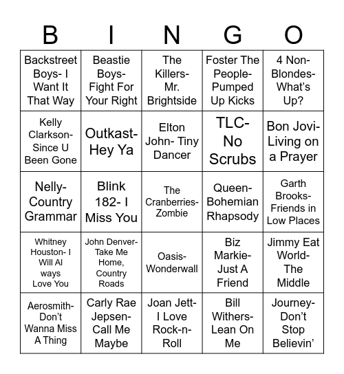 Radio Bingo Sing Alongs Bingo Card