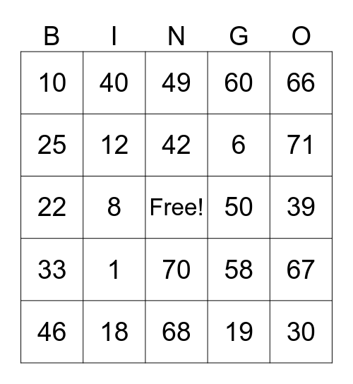 BINGO REVIEW Bingo Card