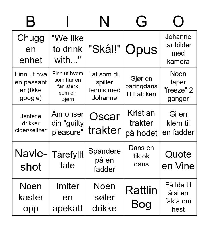 For en flott fadderuke Bingo Card