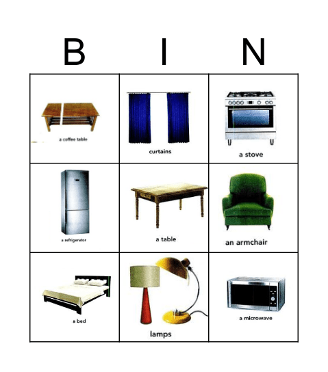Furniture Bingo Card