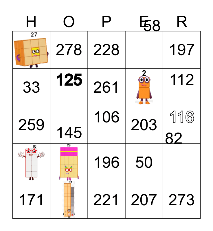 Number blocks Bingo Card