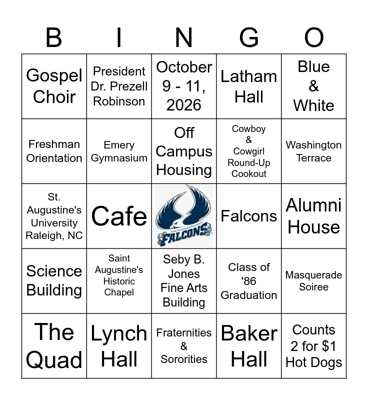 SAU Class of '86 - 40th Class Reunion Bingo Card