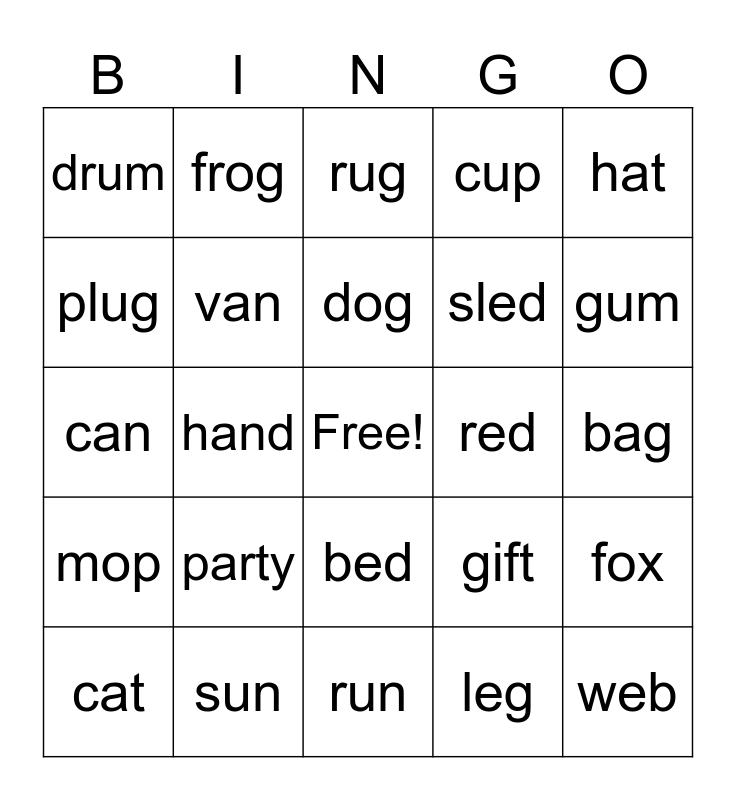 CVC, CCVC, CVCC Words (Picture Clues) Bingo Card
