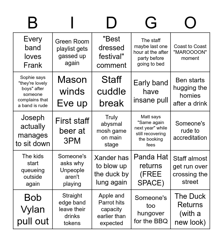 Bingo It Down Bingo Card