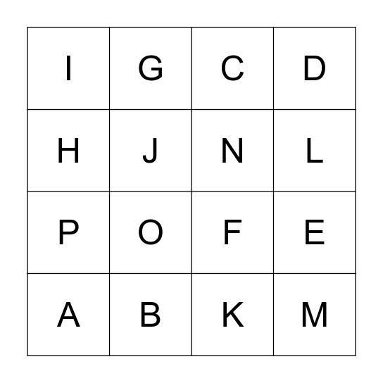 UPPERCASE BINGO Card