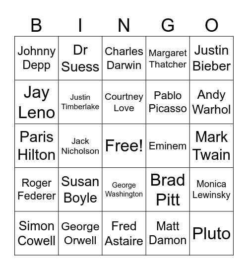 TRingo! #28 FAMOUS NAMES Bingo Card