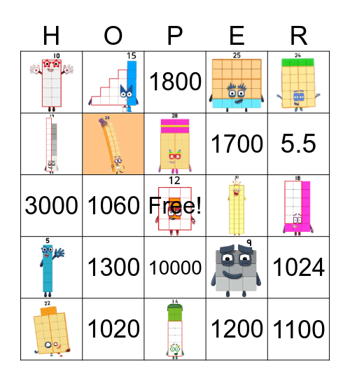 Number blocks Bingo Card