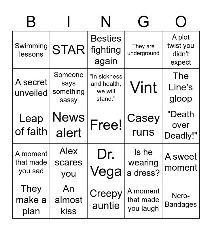 The Transfer Chambers Bingo Card