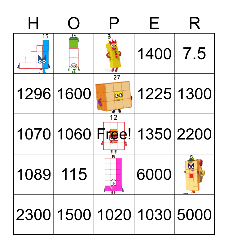 Number blocks Bingo Card